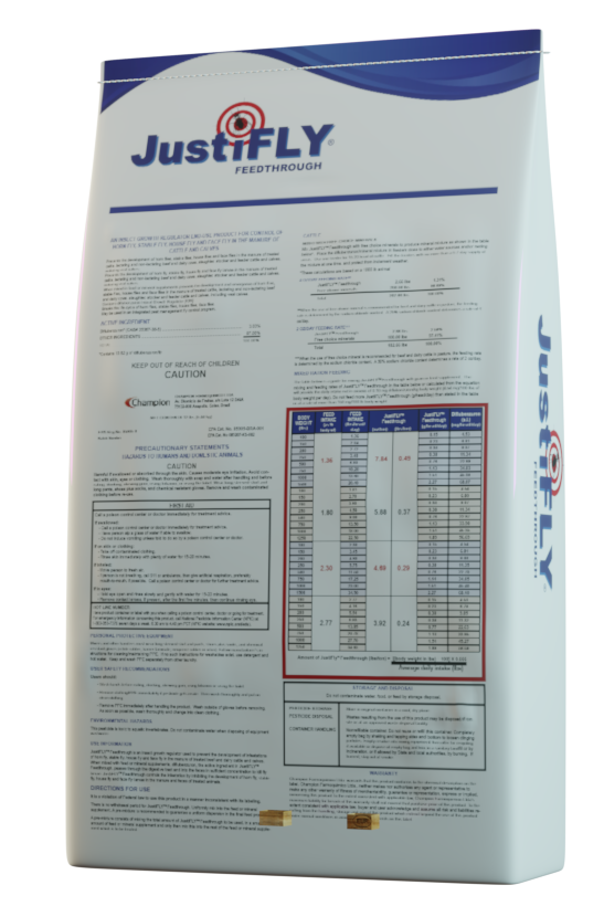 JustiFLY® Feedthrough 3% 50 lbs. bag – Champion Animal Health